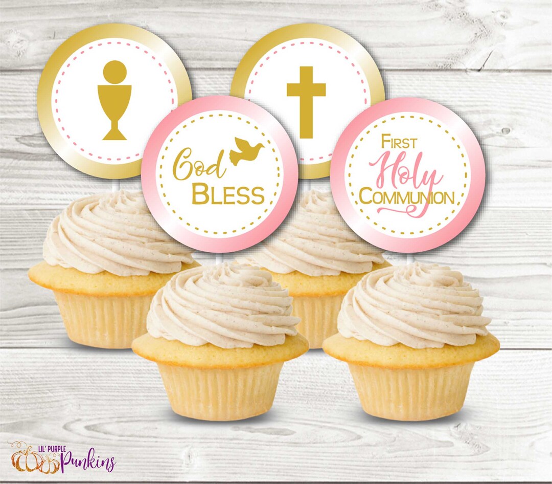 First Communion Cupcake Topper, Pink, Gold, Instant Download, Digital ...