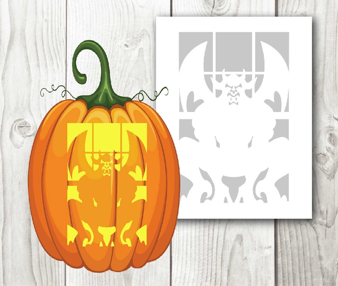 Gargoyle Halloween Pumpkin Template, Carving, Stencil, Instant Download ...