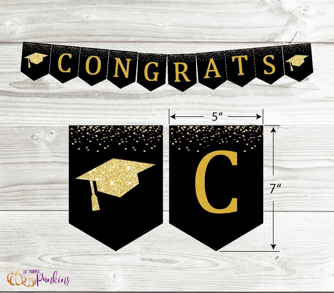 Congrats Graduation Banner, Gold, Black, Instant Download, Digital PDF ...