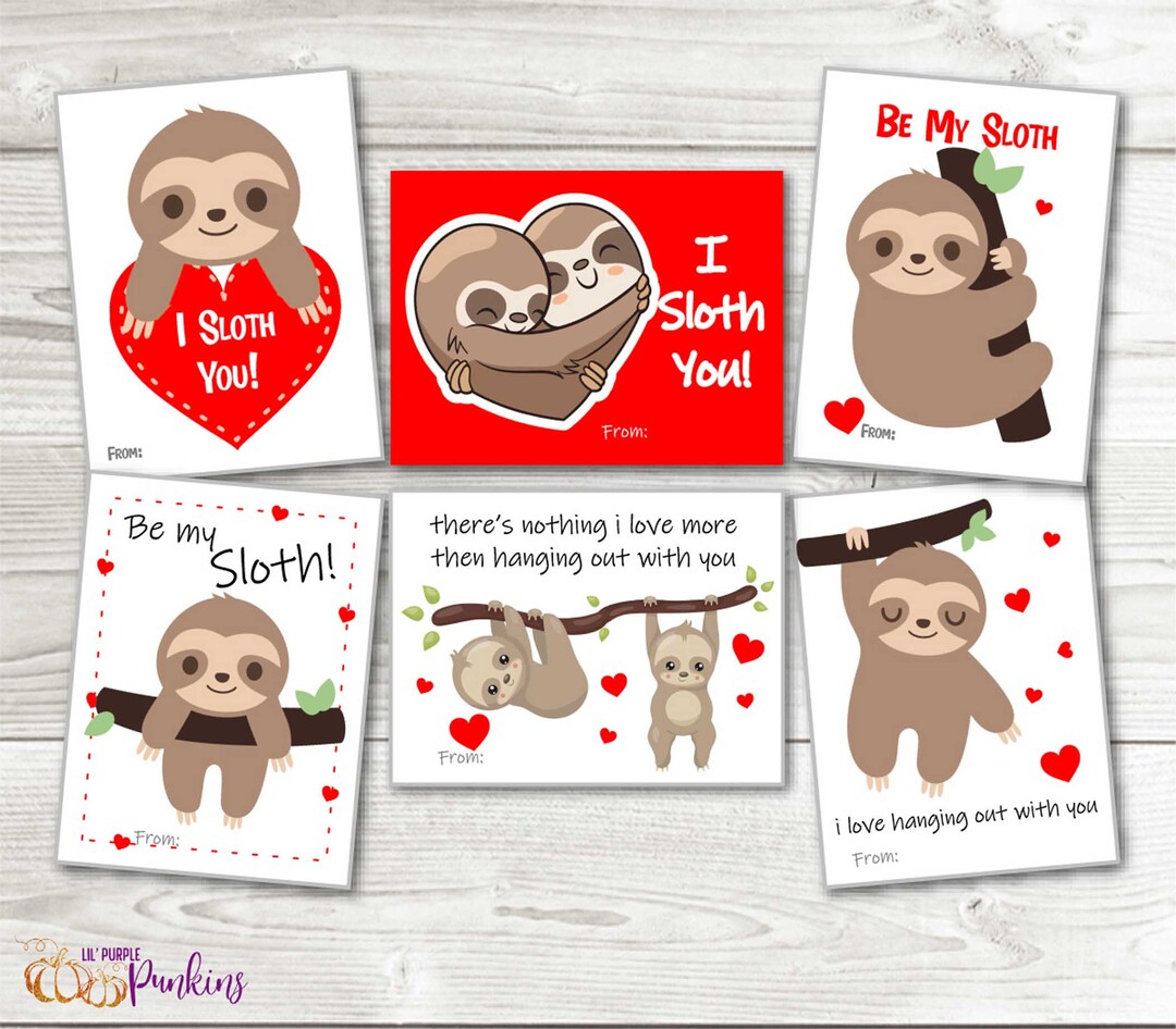 Sloth Valentine Cards, Instant Download Digital PDF File - Etsy