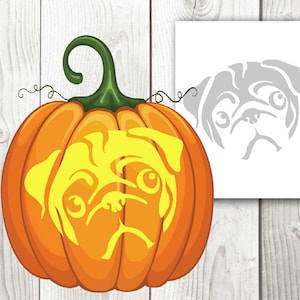 Pug, Halloween Dogs, Pumpkin Carving, Stencil, Templates, Instant ...