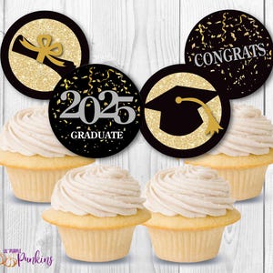 2025 Graduation Cupcake Toppers, Gold, Black, Silver, Instant Download ...