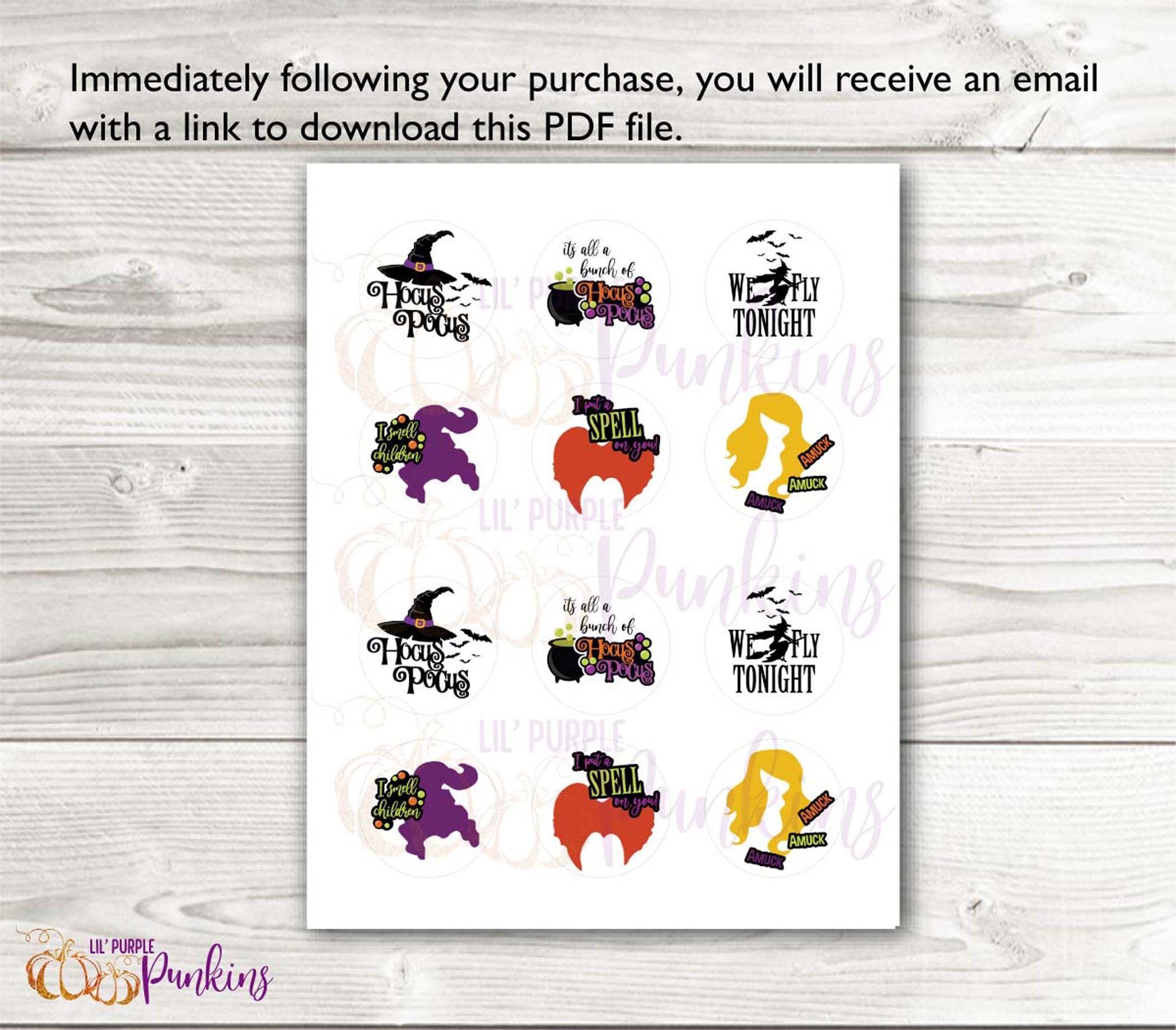 Hocus Pocus Magic Cupcake Toppers, Instant Download, Digital PDF File ...