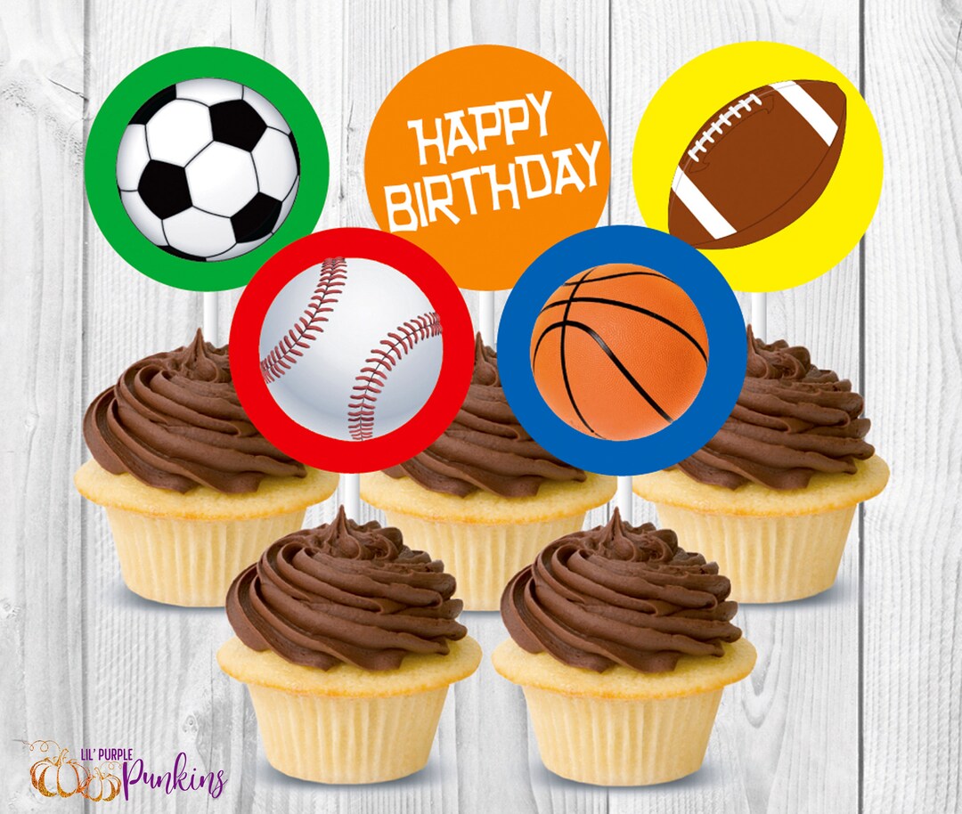 All Sports Cupcake Toppers, Football, Soccer, Baseball, Basketball ...