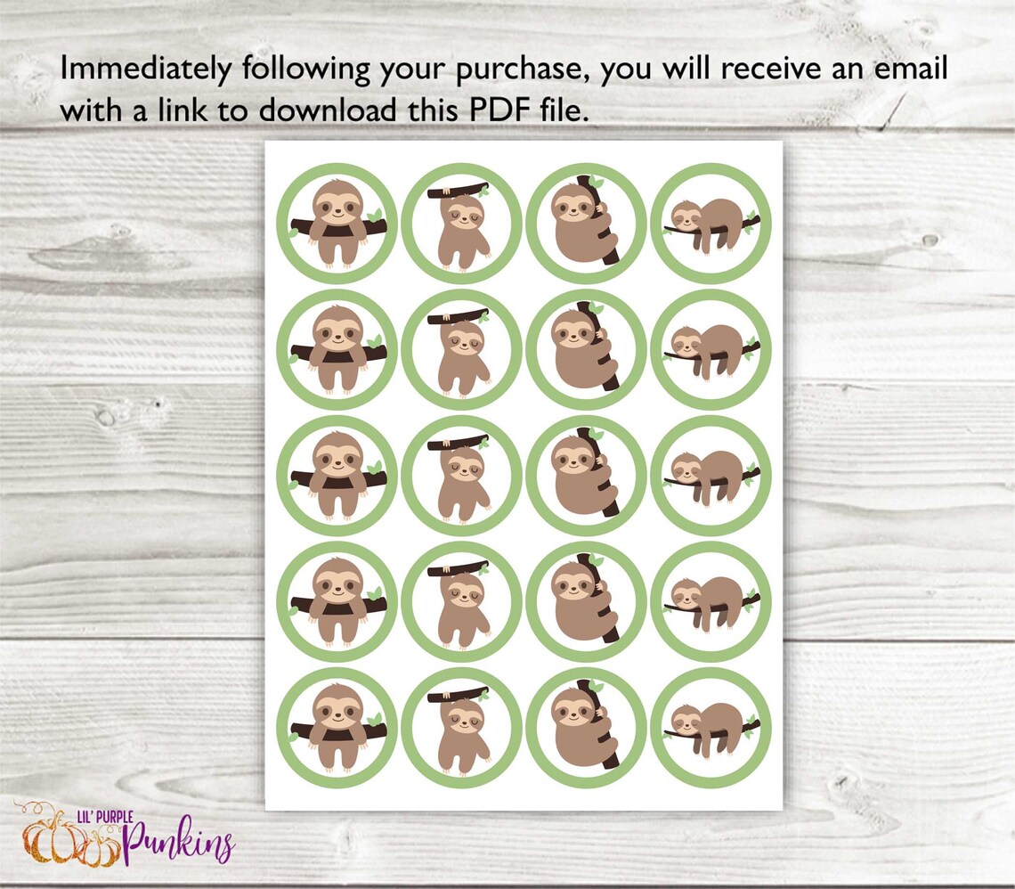 Cute Baby Sloth Cupcake Toppers Instant Download Digital PDF | Etsy