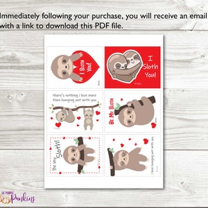 Sloth Valentine Cards, Instant Download Digital PDF File - Etsy