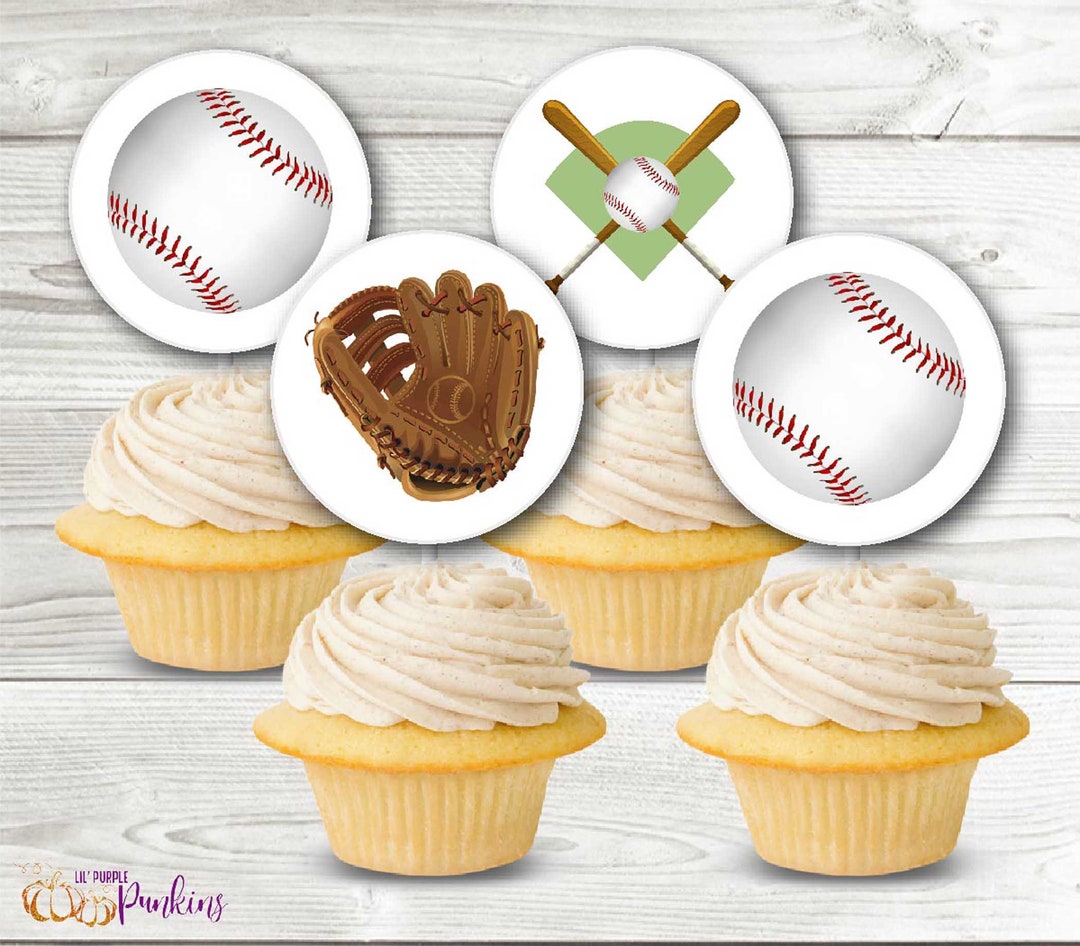 Baseball Theme Cupcake Toppers, Baseball, Glove, Bat, Instant Download ...