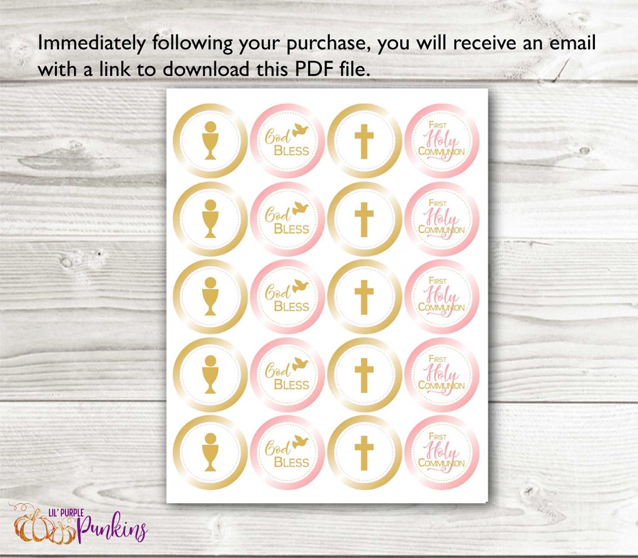 First Communion Cupcake Topper Pink Gold Instant Download - Etsy