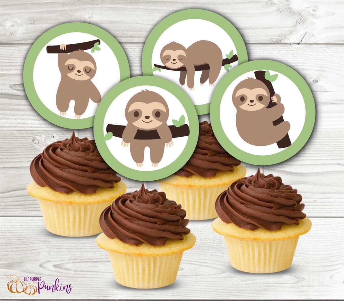 Cute Baby Sloth Cupcake Toppers Instant Download Digital PDF | Etsy