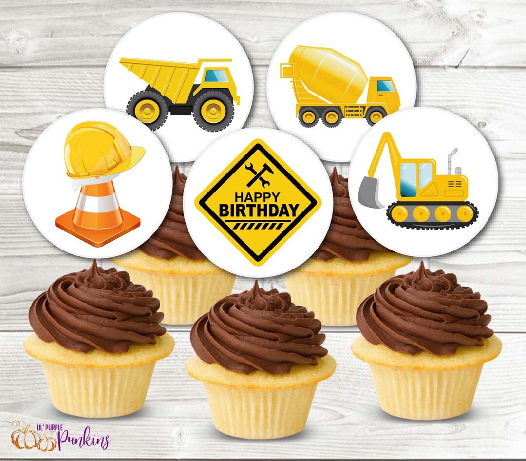 Construction Theme, Construction Truck Birthday Cupcake Toppers ...
