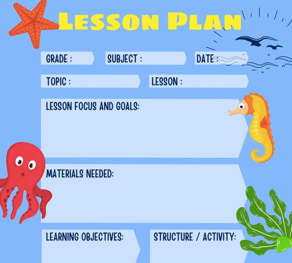 Ocean Animals Lesson Plan Sheet | Etsy