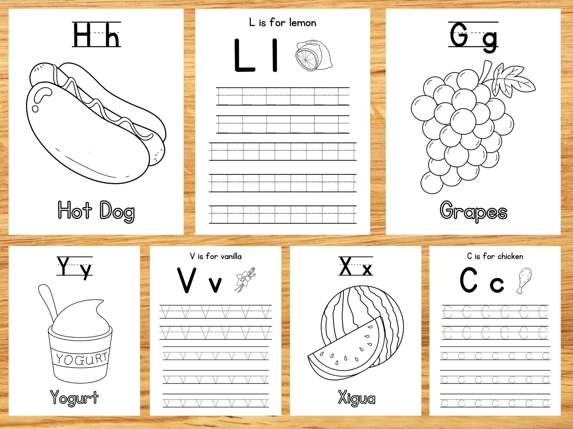 Food Alphabet Coloring Pages, Jumbo Coloring for Preschoolers, ABC ...