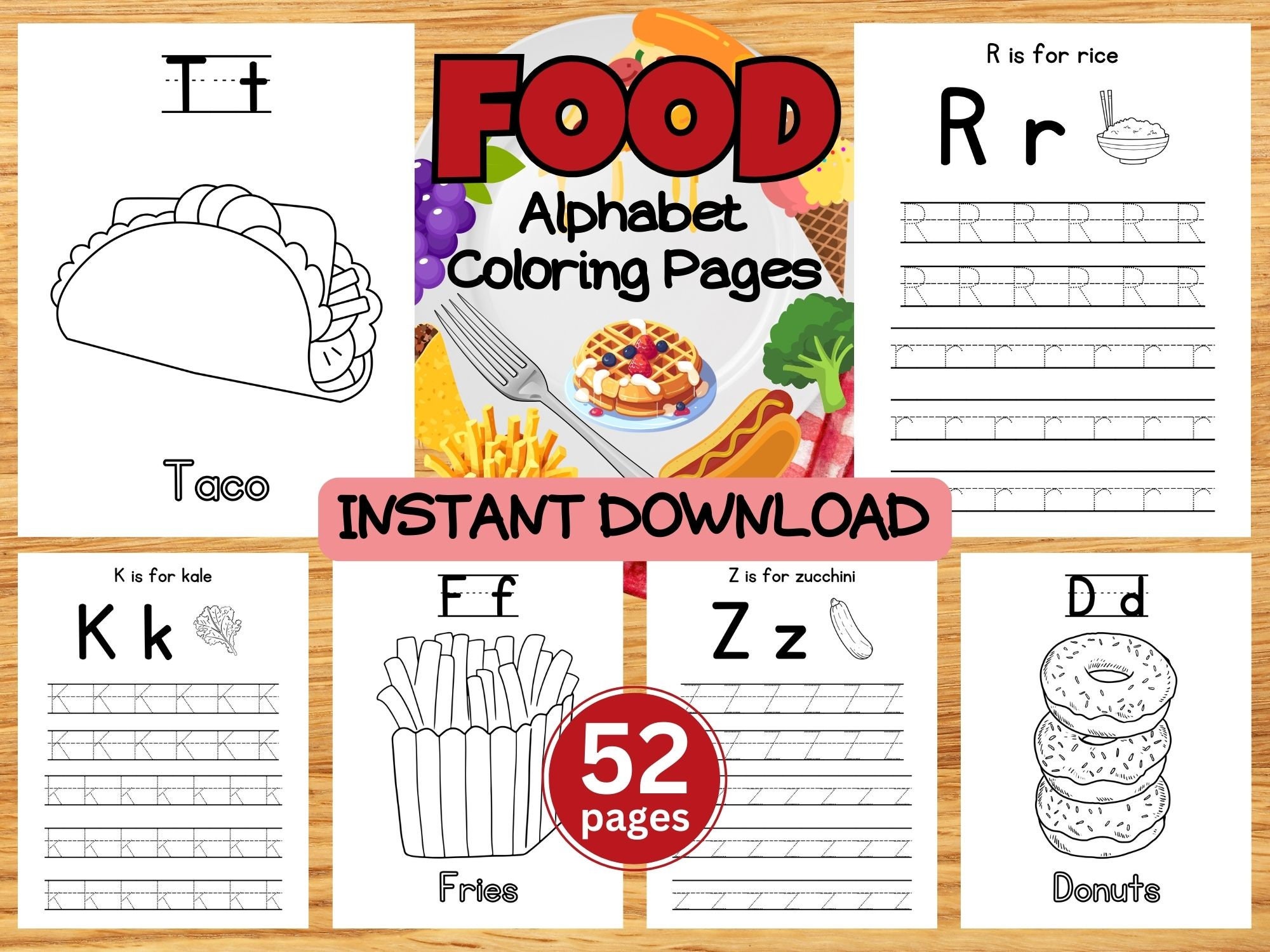 Food Alphabet Coloring Pages, Jumbo Coloring for Preschoolers, ABC ...