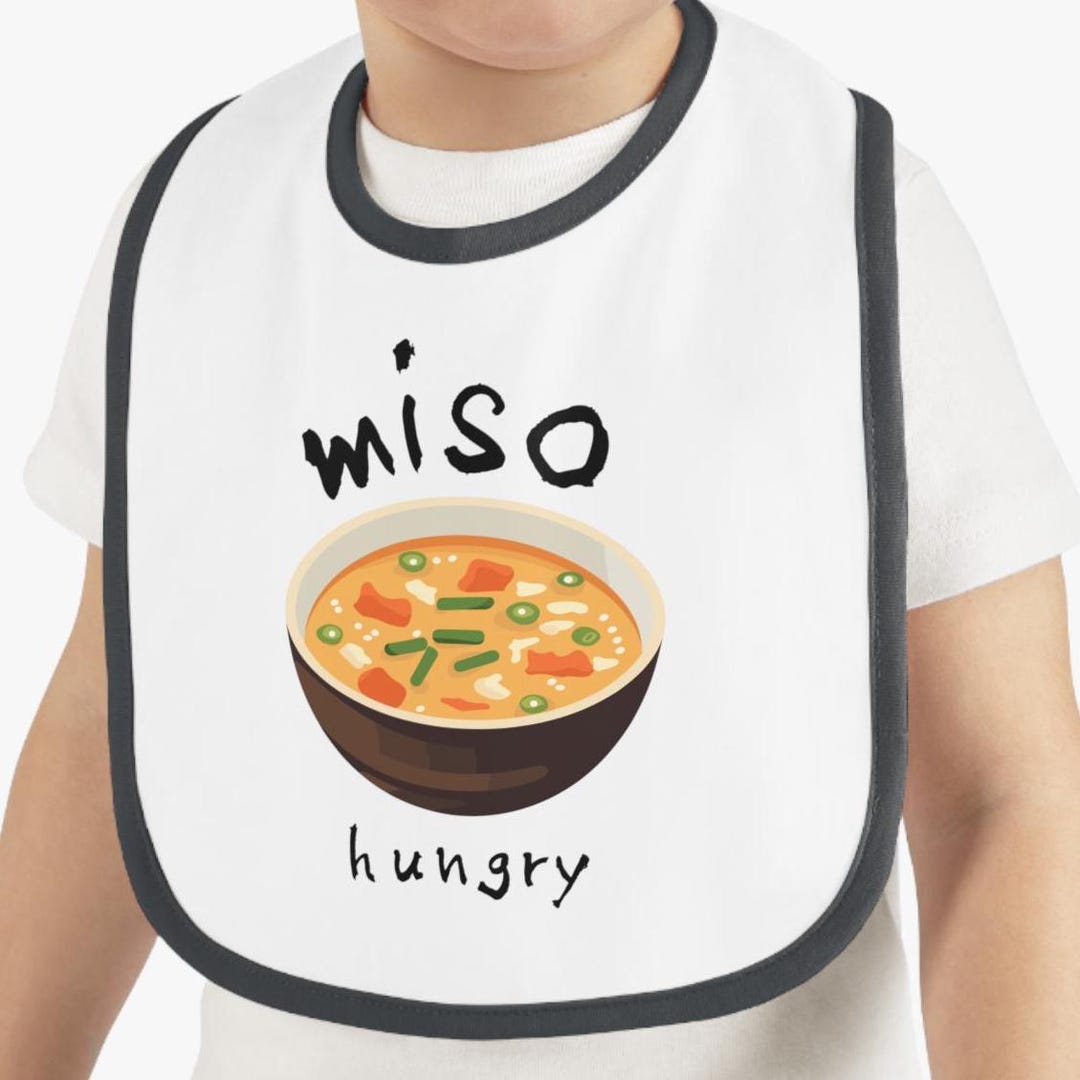 Miso Hungry Funny Baby Bib, Cute Cartoon Miso Soup Design, Food Pun Bib ...