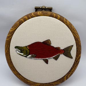 Sockeye Salmon Embroidered Wall Hanging - Etsy