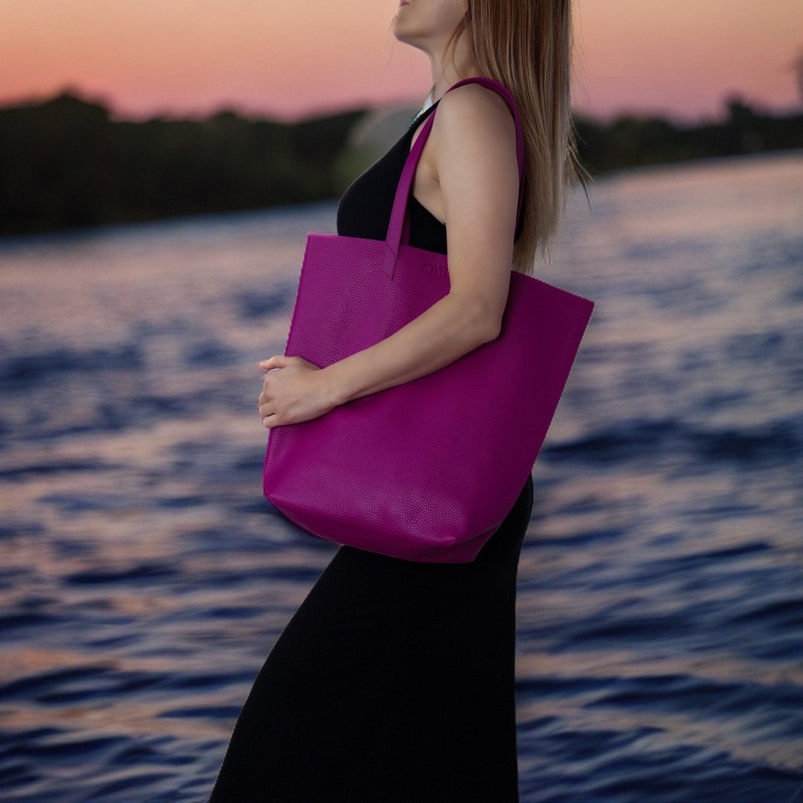 Genuine Handcrafted Leather Fuchsia Shopper Tote Bag Pebbled Italian ...