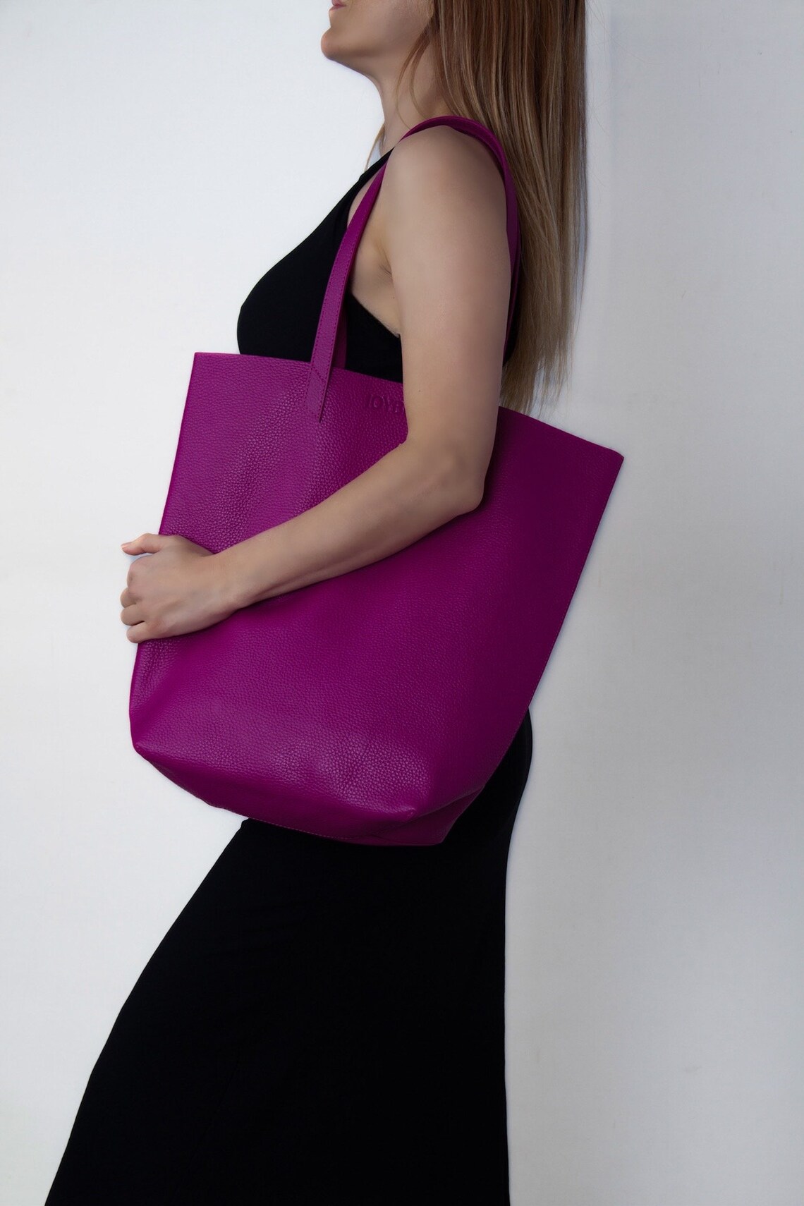 Genuine Handcrafted Leather Fuchsia Shopper Tote Bag Pebbled Italian ...