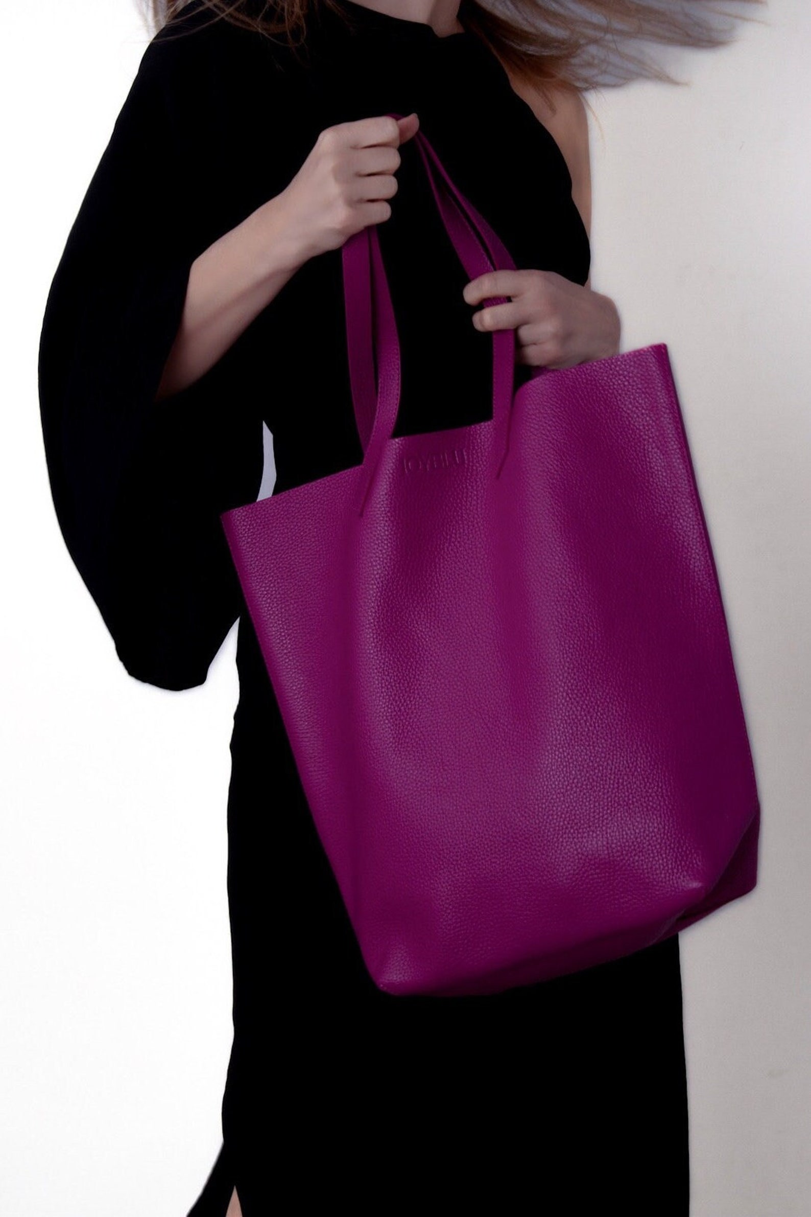 Genuine Handcrafted Leather Fuchsia Shopper Tote Bag Pebbled Italian ...