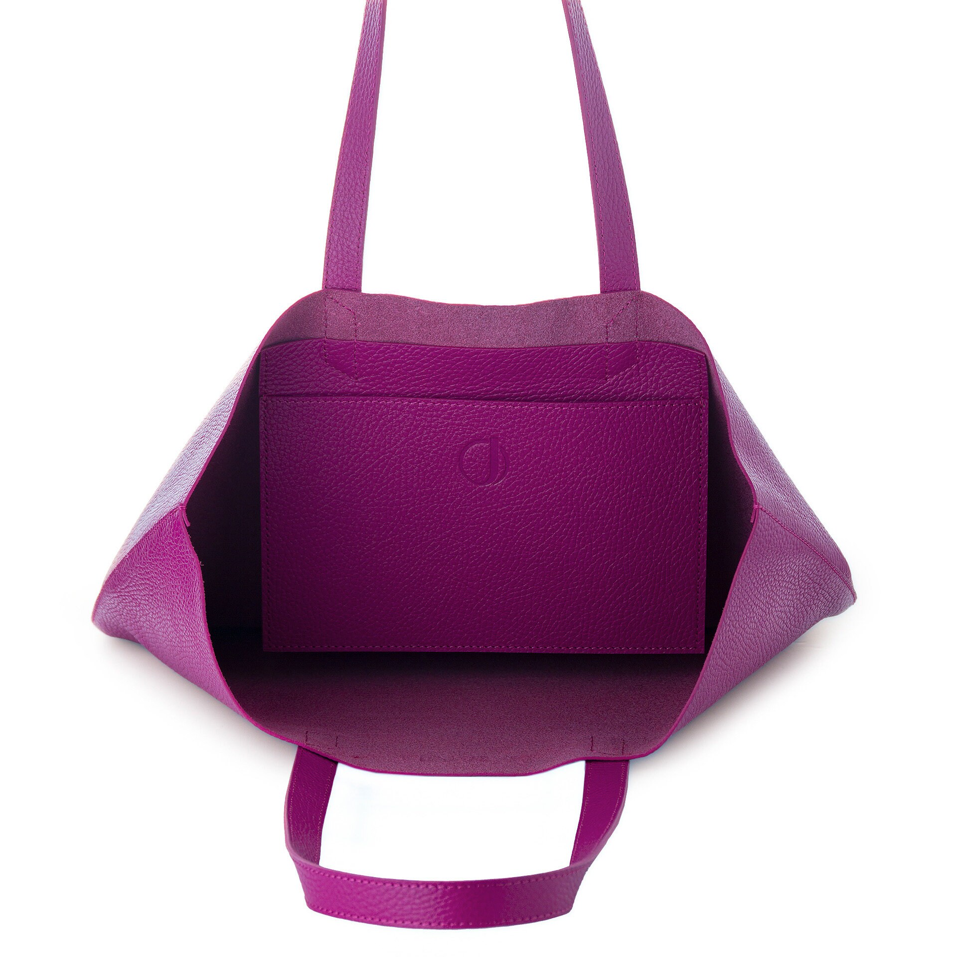 Genuine Handcrafted Leather Fuchsia Shopper Tote Bag Pebbled Italian ...