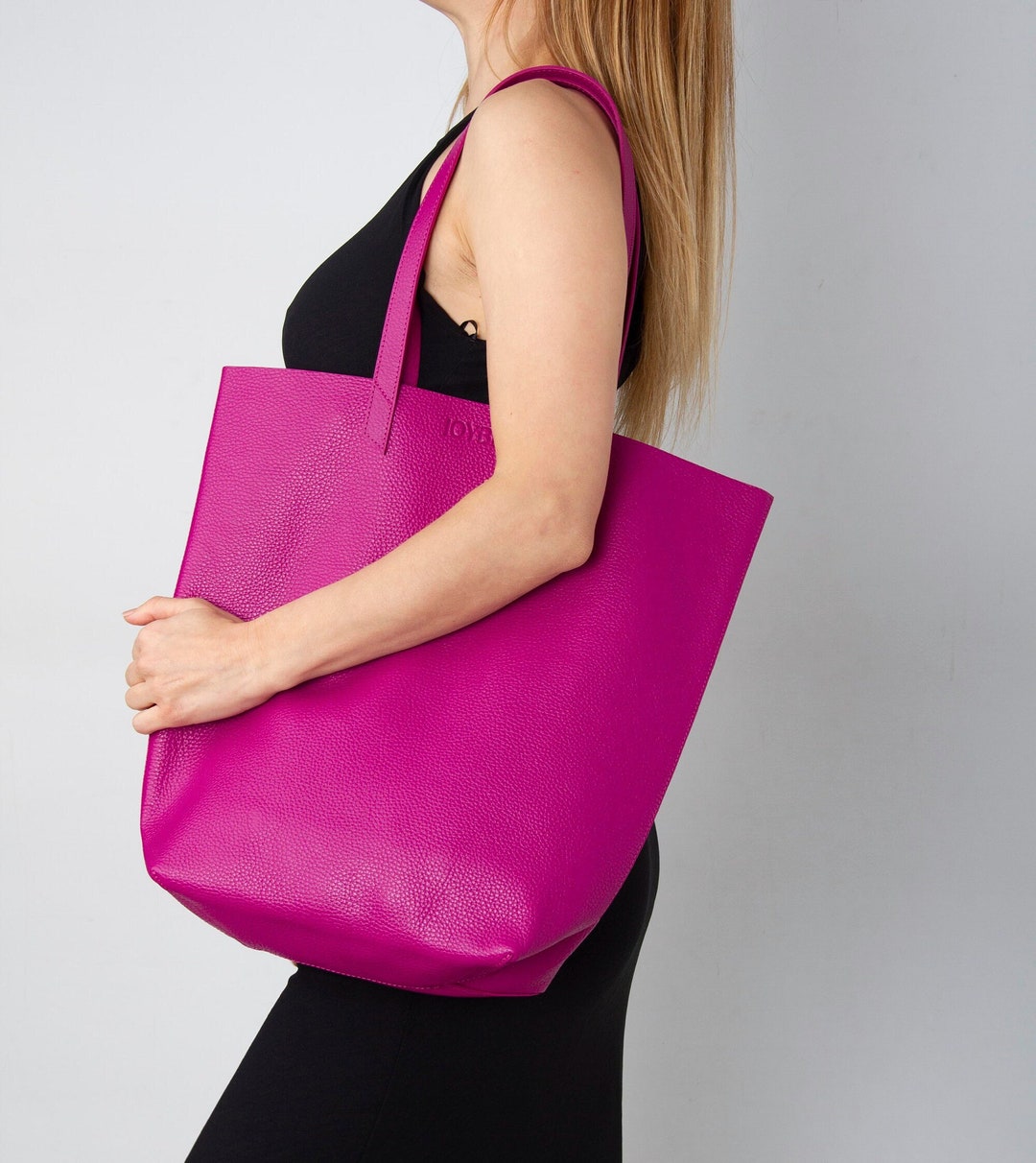 Genuine Handcrafted Leather Fuchsia Shopper Tote Bag Pebbled - Etsy