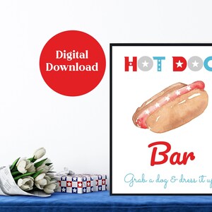 Hot Dog Bar Sign Printable Template, 4th of July, Patriotic Colors, Red ...