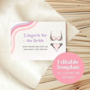 Retro Lingerie Size Card Insert for Bachelorette Party, Bride's ...