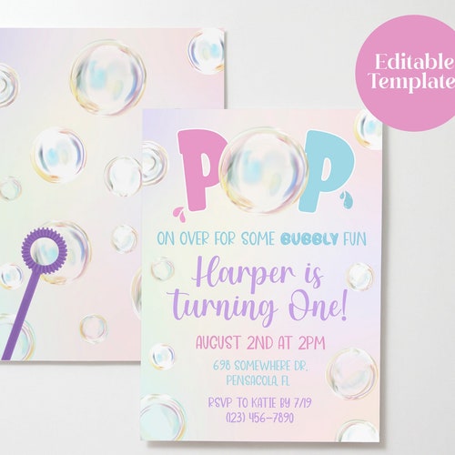Bubble Birthday Party Second Birthday POP Bubble Invitation - Etsy