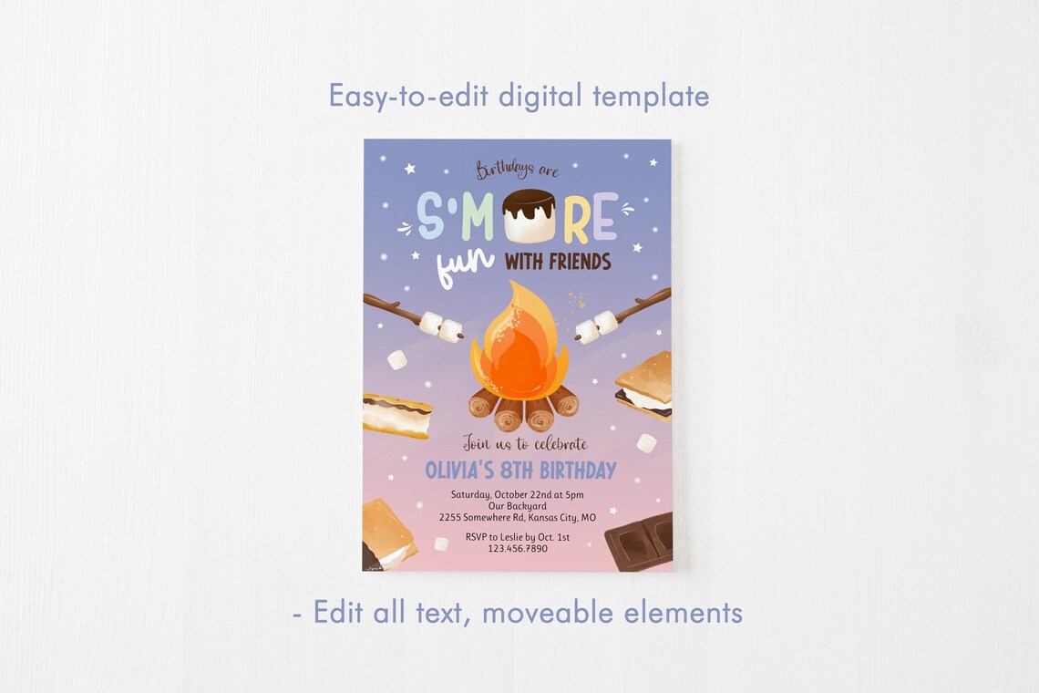 Smore's Birthday Invitation Template for Bonfire Birthday Party ...