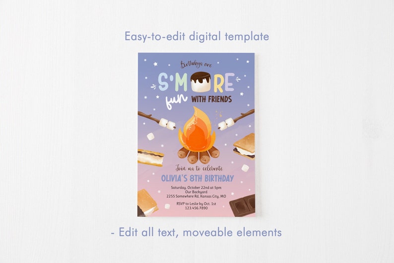 Smore's Birthday Invitation Template for Bonfire Birthday Party ...