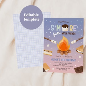 Smore's Birthday Invitation Template for Bonfire Birthday Party ...