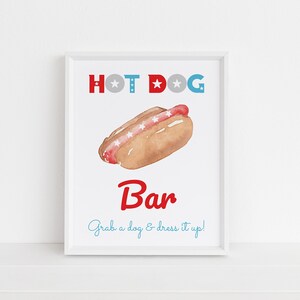Hot Dog Bar Sign Printable Template, 4th of July, Patriotic Colors, Red ...