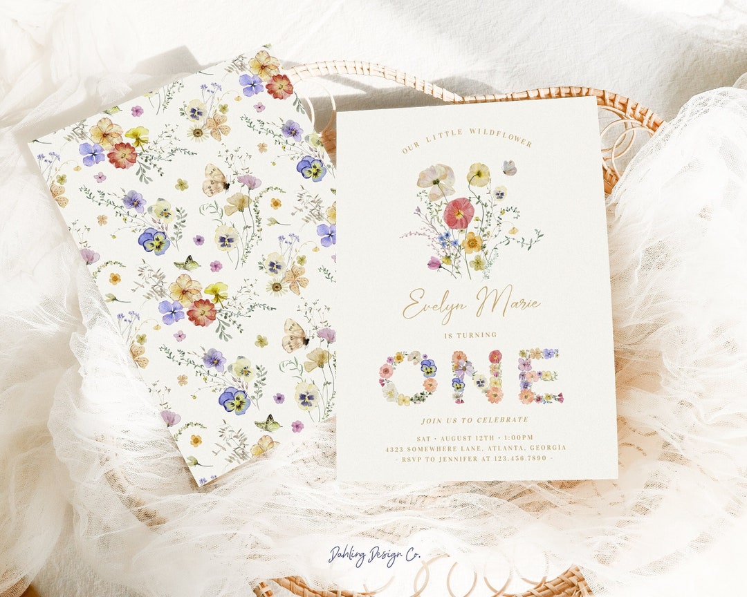 Wildflower 1st Birthday Invitation Template: Garden Party (digital ...