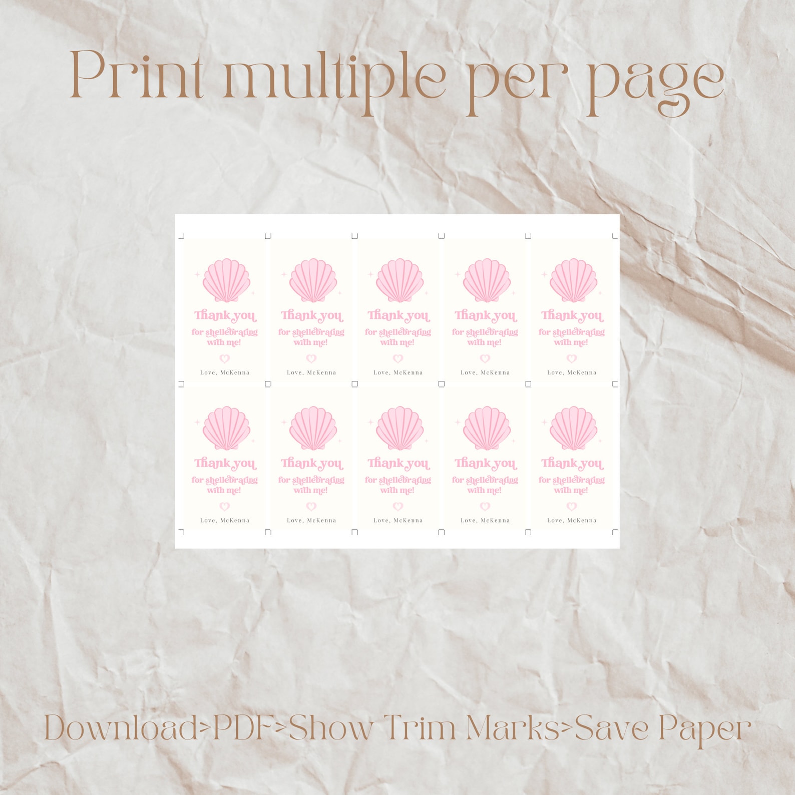 Mermaid Favor Tag Template: Thank You Clam Shell Tag (digital Download ...