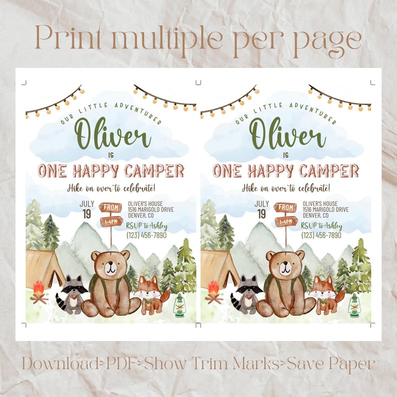 One Happy Camper Birthday Invitation Template Camping 1st - Etsy