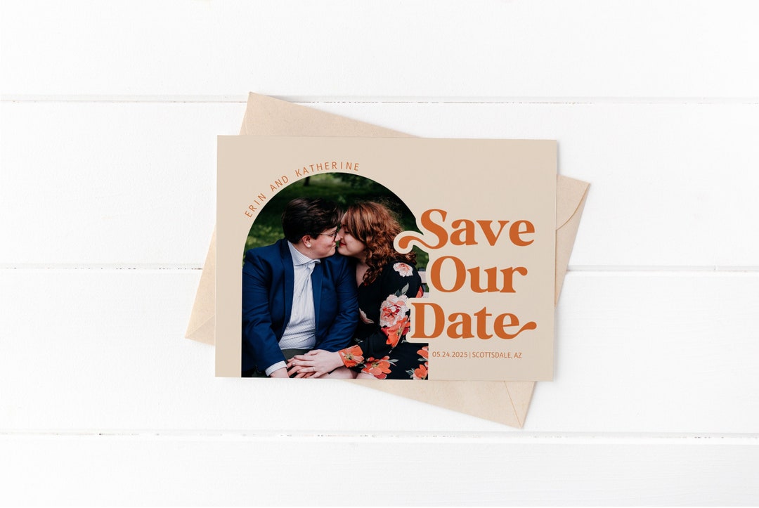 Retro Save the Date Editable Template, 7x5 Card, Wedding Invitation ...