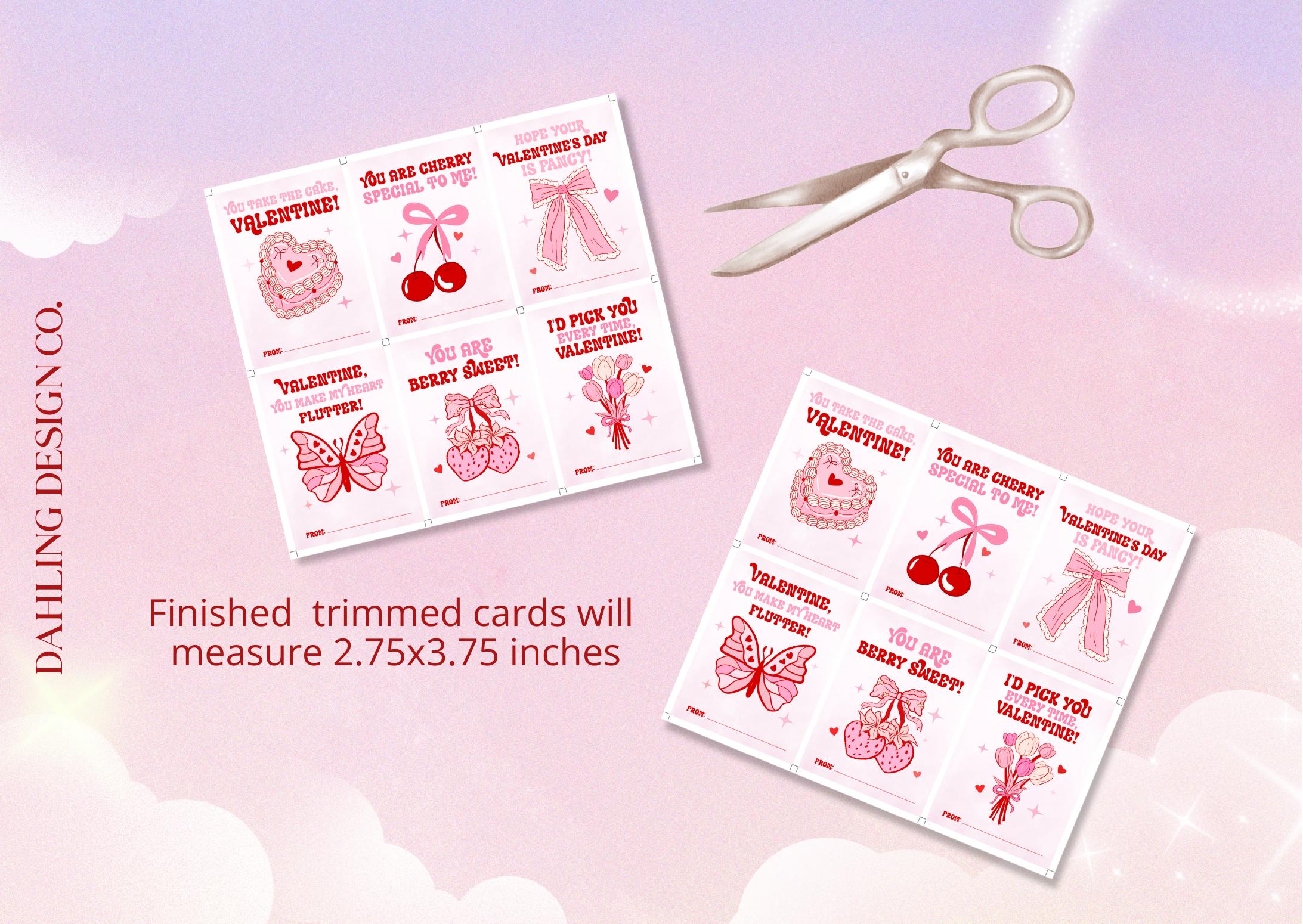 Coquette Valentine's Day Cards: Pink Bow Printable (PDF) - Etsy