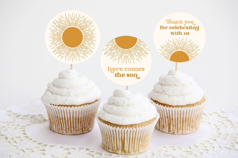 Editable Retro Sun Cupcake Toppers Template Sun Sticker - Etsy