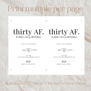 Thirty AF Birthday Invitation Template, Minimalist 30th Birthday Invite ...