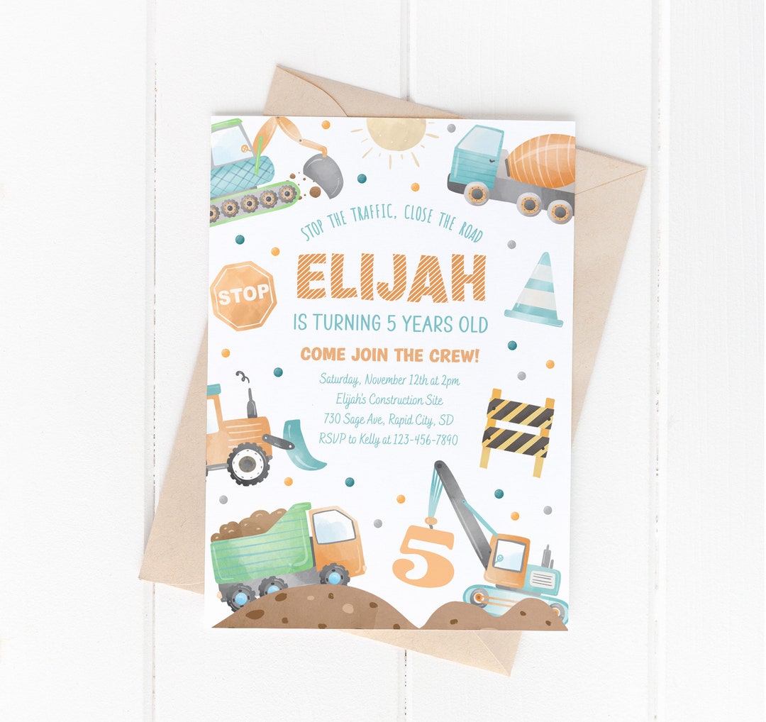 Construction Birthday Invitation Template, Construction Party Invite ...