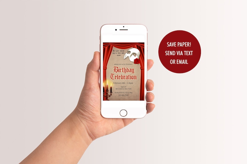 Phantom of the Opera Birthday Invitation Template: Masquerade Ball ...