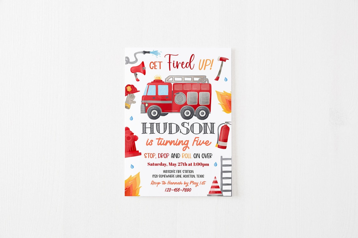Firetruck Birthday Invitation Template for Boy Birthday Party ...