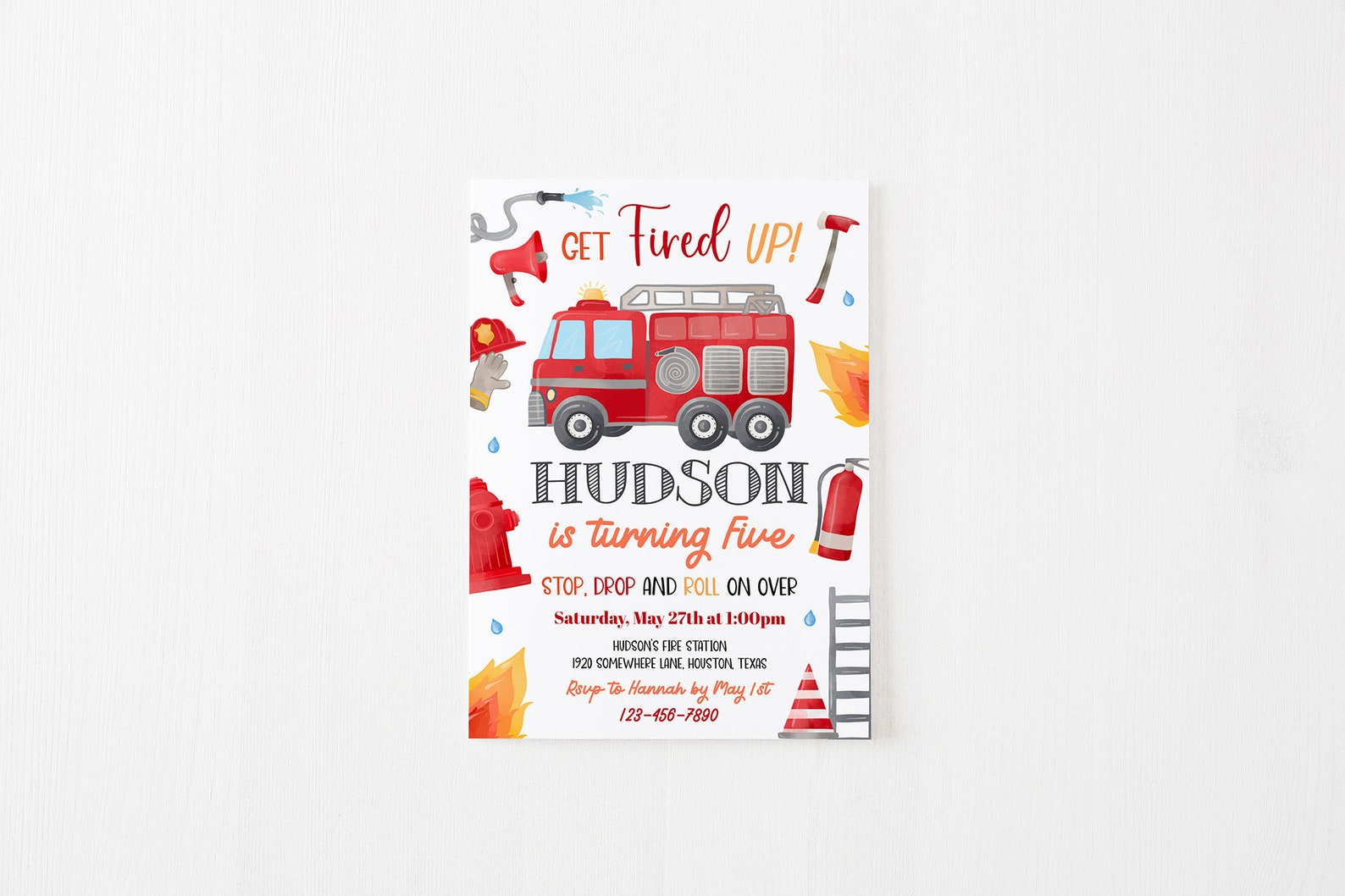 Firetruck Birthday Invitation Template for Boy Birthday Party ...