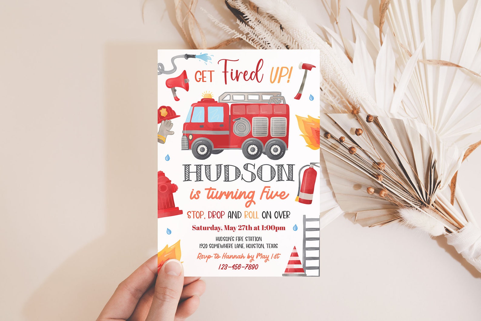 Firetruck Birthday Invitation Template for Boy Birthday Party ...