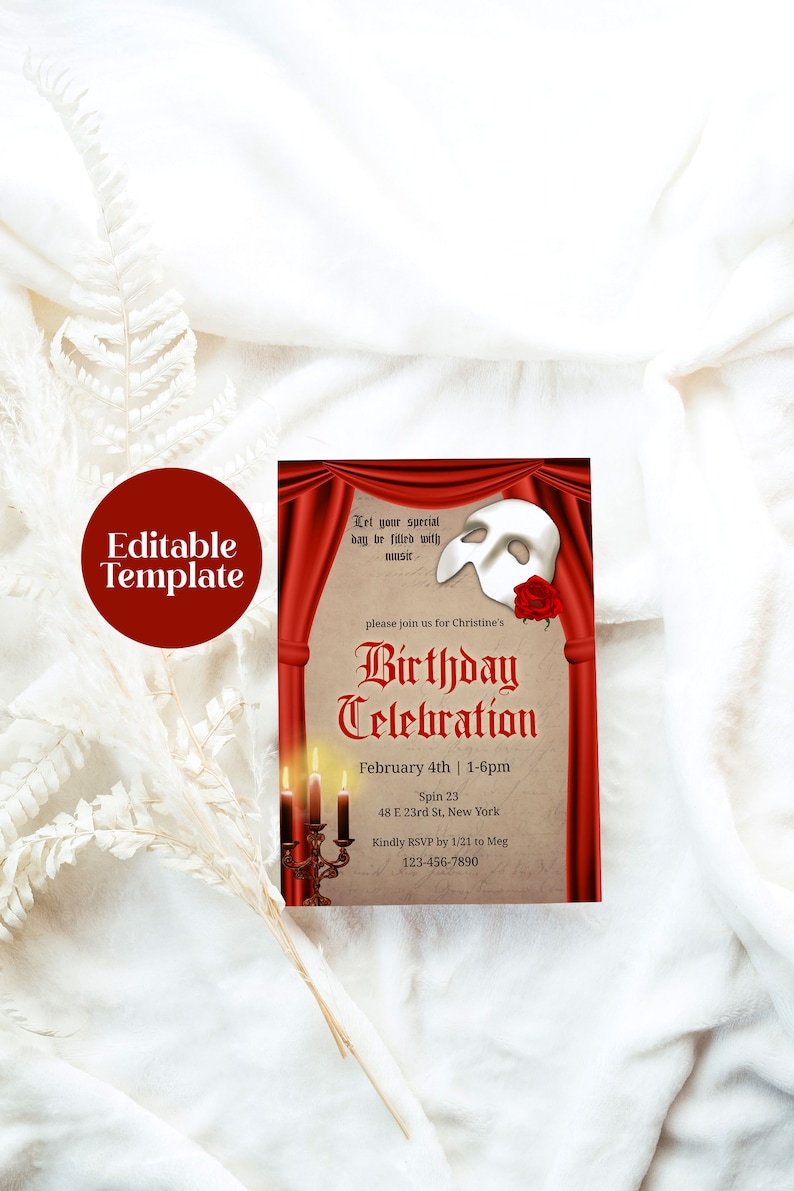 Phantom of the Opera Birthday Invitation Template Masquerade - Etsy