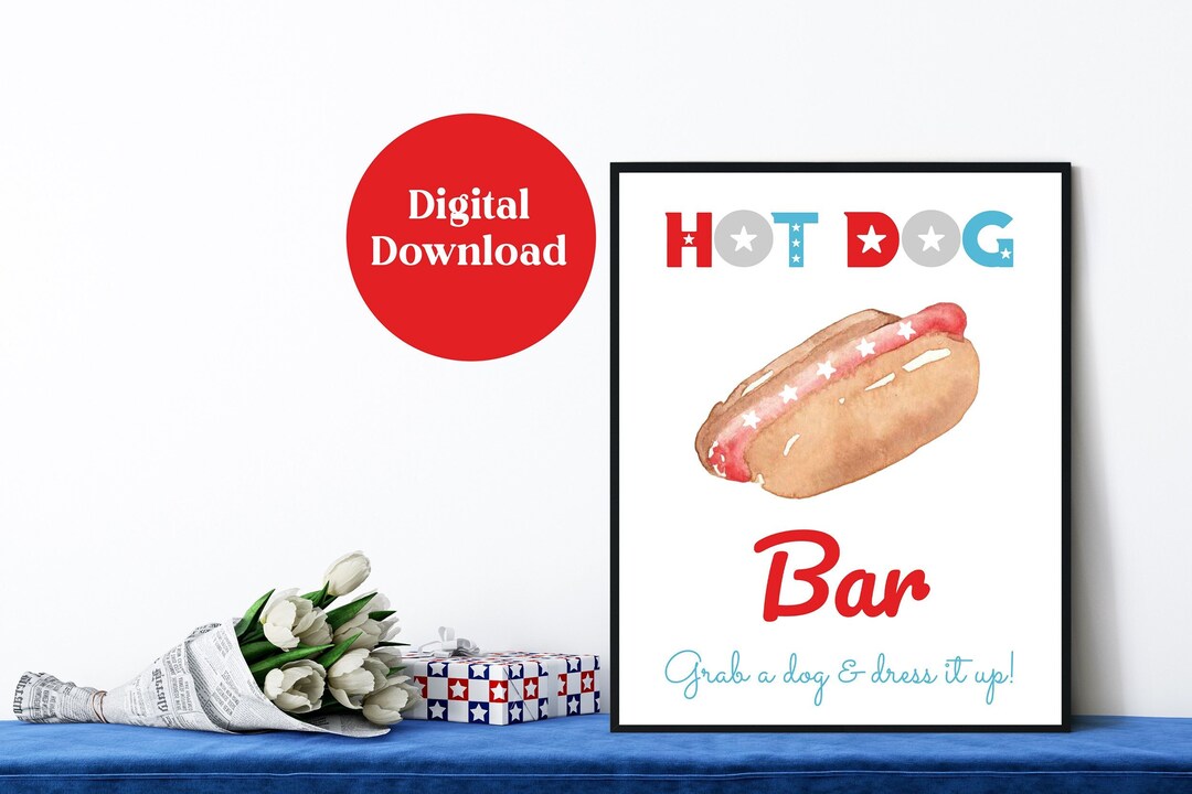 Hot Dog Bar Sign Printable Template, 4th of July, Patriotic Colors, Red ...