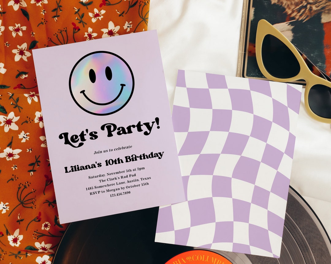 Smiley Face Birthday Invitation Template for Girl Birthday Party ...