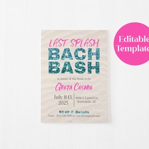 Last Splash Bachelorette Invitation Template Beach | Etsy