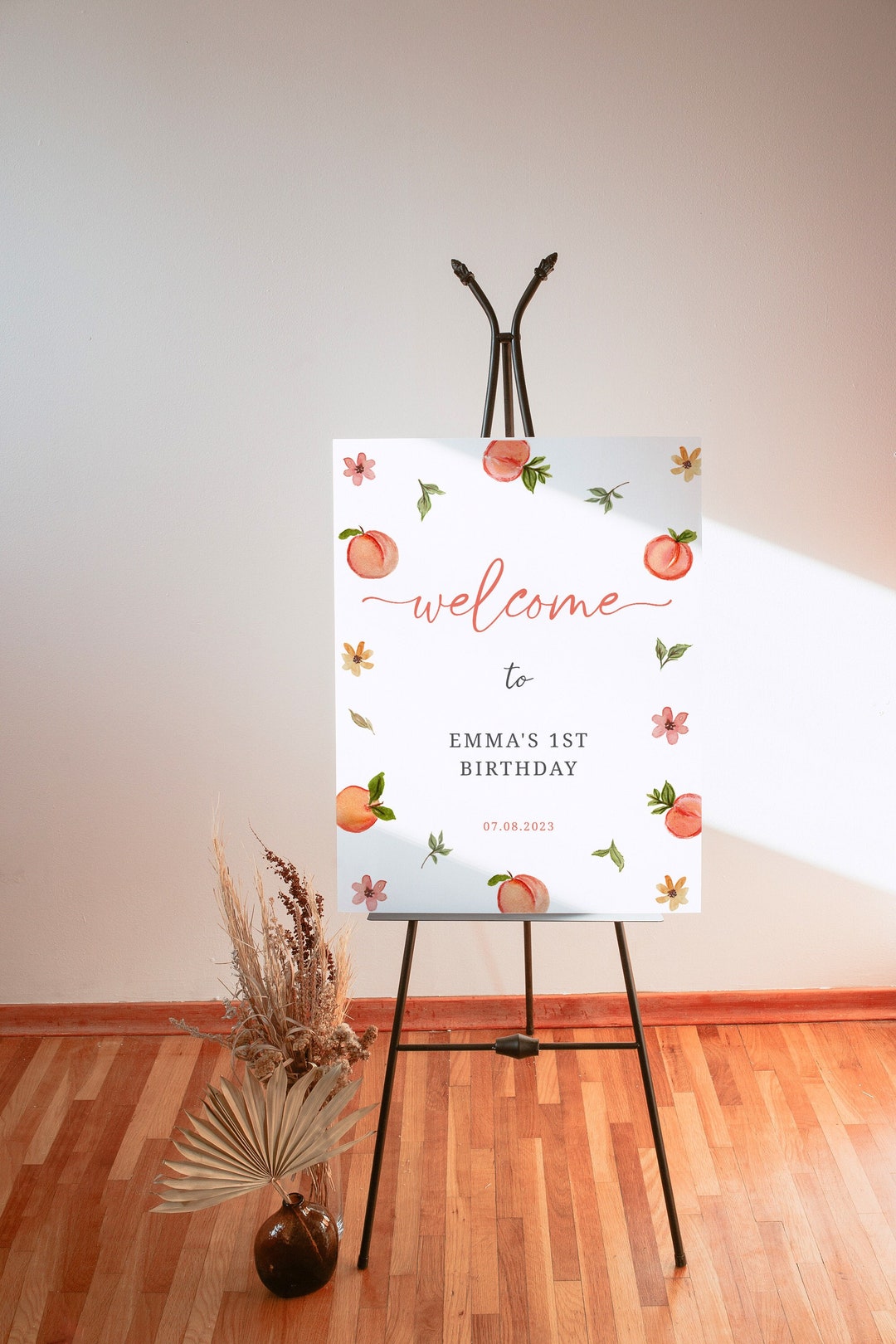 Editable Peach Welcome Sign Template, Sweet Peach First Birthday Party ...