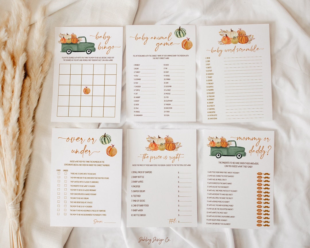 Pumpkin Truck Baby Shower Game Bundle, A Little Pumpkin is on the Way ...
