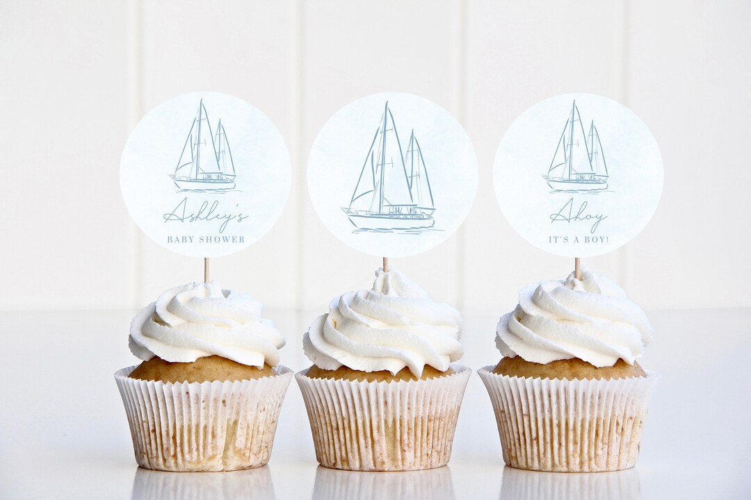 Nautical Baby Shower Cupcake Toppers: Sailboat Theme (printable) - Etsy